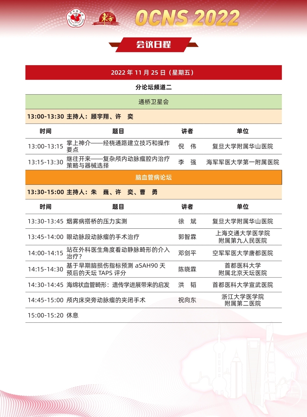 【11月25 26日直播】第一届东方神经外科大会暨2022上海市医学会神经外科分会学术年会 脑医汇