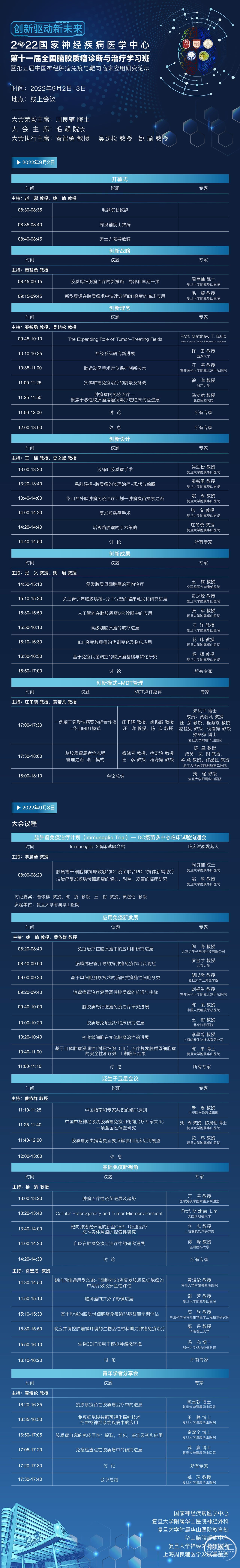 2022年国家神经疾病医学中心第十一届全国脑胶质瘤诊断与治疗学习班暨第五届中国神经肿瘤免疫与靶向临床应用研究论坛 周良辅院士致辞 脑医